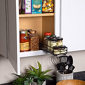 Pull Out Cabinet Organizer for Spices, Cans - Heavy Duty with Lifetime Limited Warranty- Pull Out Spice Rack- Cabinet Pull Out Shelf for Cans,Dishes, Etc, 4-1/2"W x 10-1/2"D x 2-3/4”H, Black
