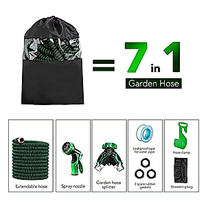 WOHOUS Expandable Garden Hose 100ft - 9 Function Spray Nozzle and 4-Layer Latex Core with 3/4" Solid Brass Fittings, Anti-Leakage Retractable Garden Hose (100 FT- Green)