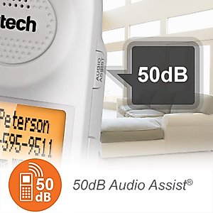 VTech SN5147 Amplified Corded/Cordless Senior Phone with Answering Machine, Call Blocking, 90dB Extra-loud Visual Ringer, One-touch Audio Assist on Handset up to 50dB, White
