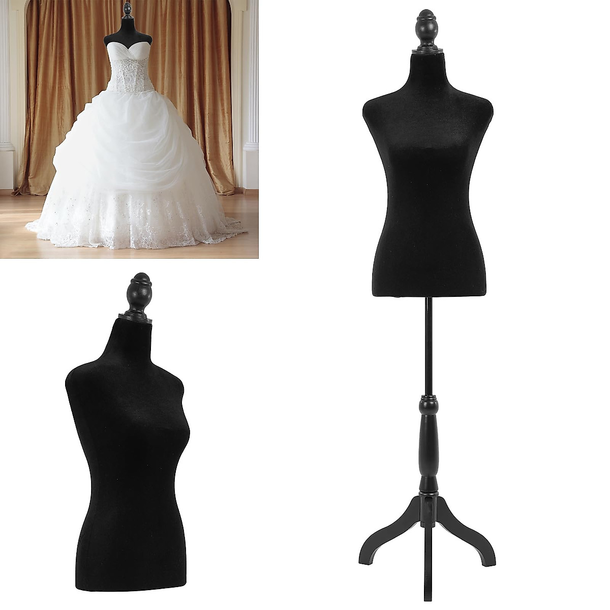 BLKMTY Female Mannequin Torso Dress Form Sewing Mannequin Manikin Body Height Adjustable Clothing Dress Model w/ Tripod Base Stand for Sewing Dressmakers Dress Jewelry Display 49-63 Inch, Black