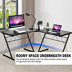 Tangkula L-Shaped Desk Corner Computer Desk, Space-Saving & Multifunctional Home Office Desk Writing Workstation Study Desk with Round Corner (Black)