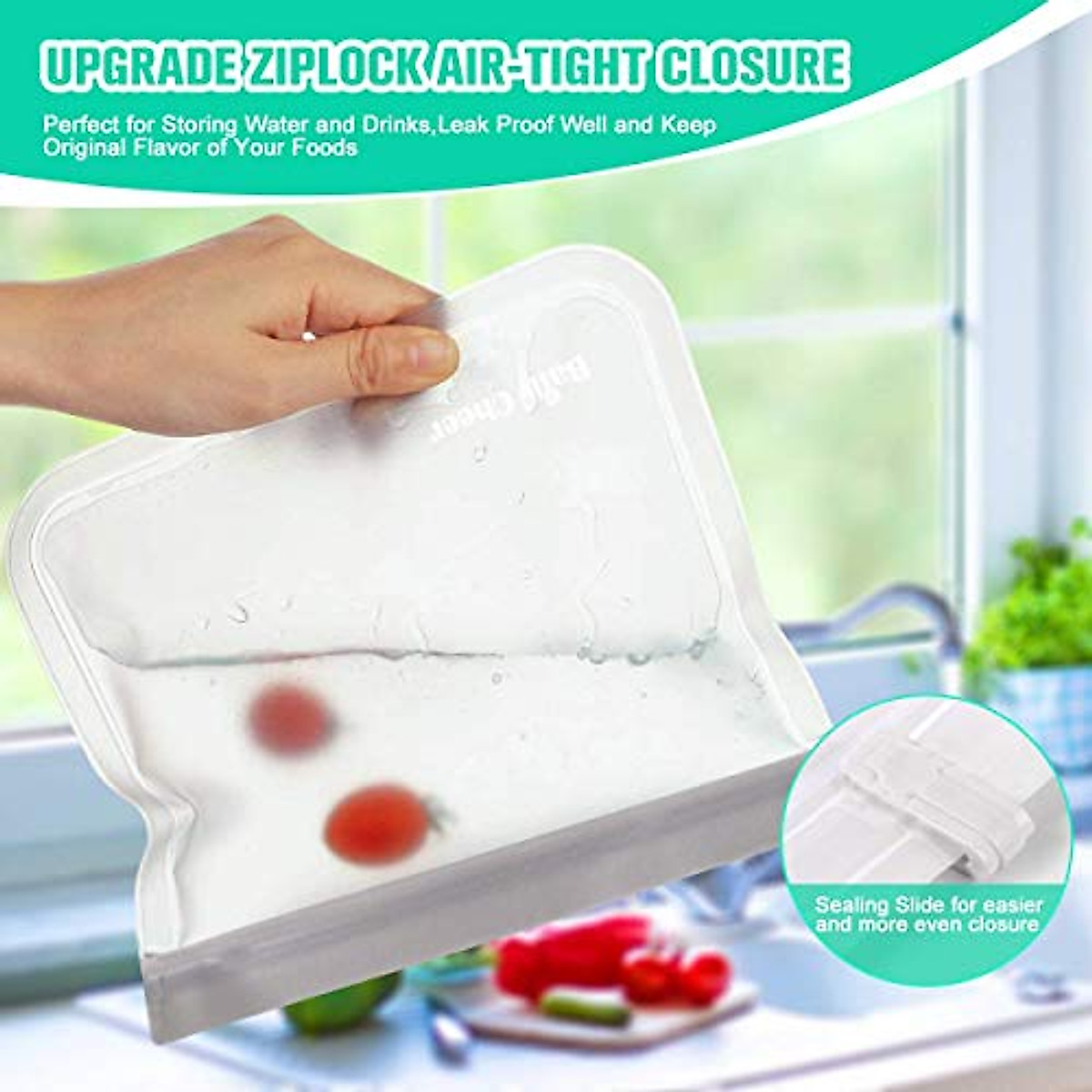 Reusable Food Storage Bags 12 Pack Extra Thick 6 Reusable Sandwich Bags + 6 Reusable Snack Bags BPA-Free DUAL Leakproof Seal Reusable Lunch Bags for Kids Women Men School Lunch Picnic Travel