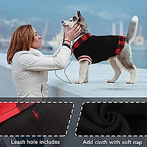 Kuoser Dog Sweater, Fleece Lined Warm Pullover Dog Jacket,Windproof Dog Winter Coat Pet Apparel Outfit, Plaid Thickening Dog Knitwear Sweatershirt with Leash Hole for Small Medium Dogs Cats