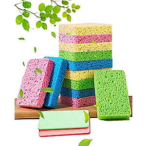 12-Count Kitchen Sponges- Compressed Cellulose Sponges Non-Scratch Natural Dish Sponge for Kitchen Bathroom Cars, Funny Cut-Outs DIY for Kids