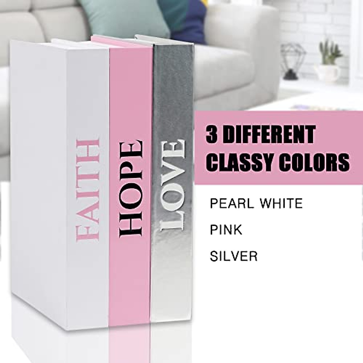 Faith Hope Love Stacked Books Decor - Set of 3, Storage Box for Entry Table - Decorative Stacked Books Decor