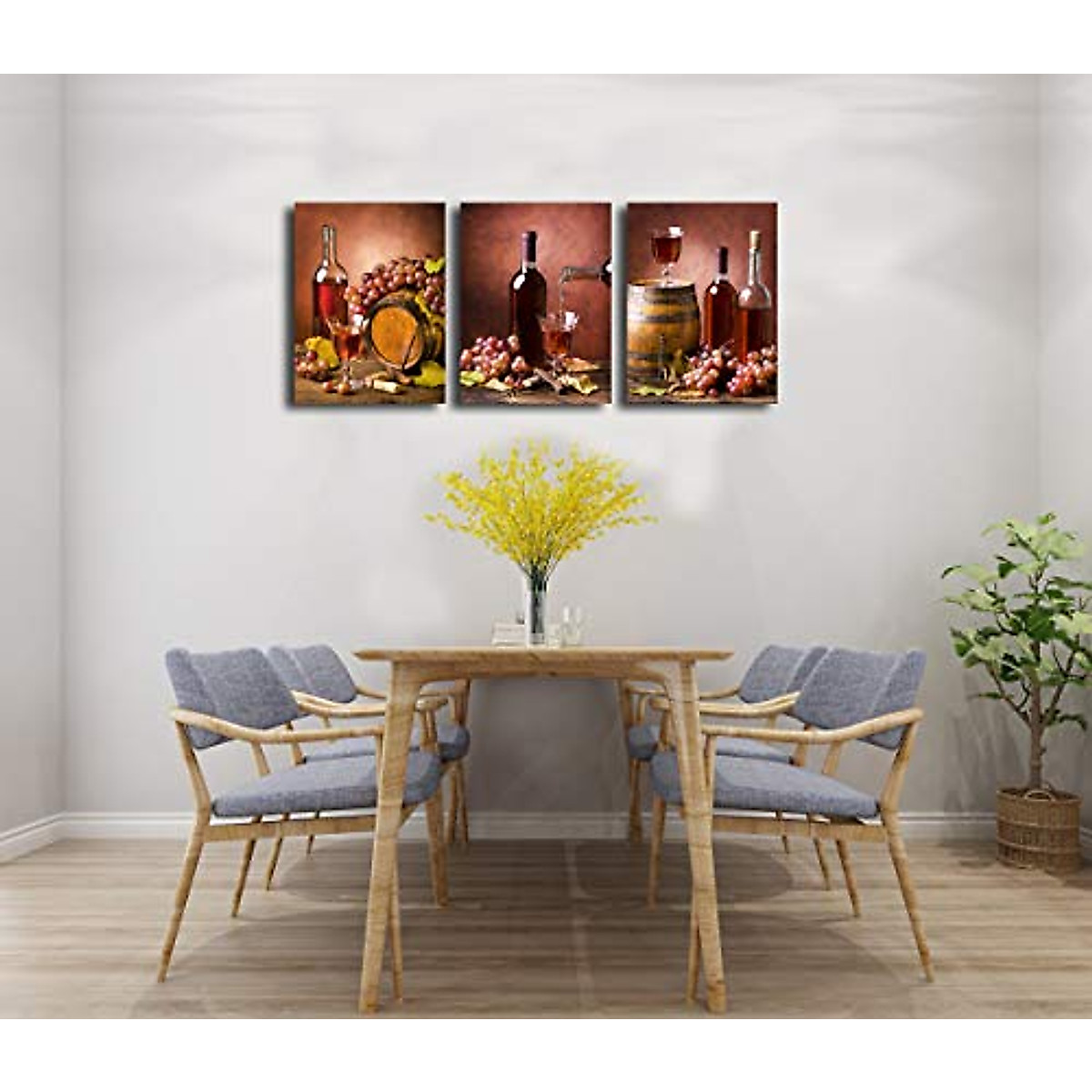 Baisuwallart-3 Pieces Kitchen Wall Decor Red Wine Cups HD Modern Framed Wall Art Drink Food and Beverage Restaurant Canvas Prints Pictures Paintings Wine Glass Barrel for Dining Room
