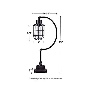 Signature Design by Ashley Jae Industrial 33.25" Metal Desk Lamp with Glass Shade, Black with Antique Finish