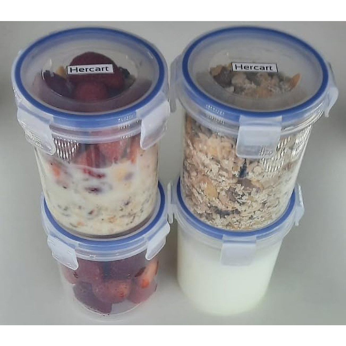 Overnight Oats Container with Lids (pack of 4) 17 oz Plastic Jar with Lid Container Portable Cereal and Milk Storage Jars Vegetable and fruit Salad Storage