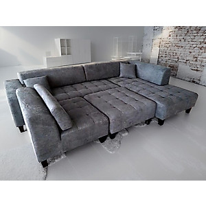 Stendmar 4pc 117" to 153" Modern Dark Gray Microfiber Sectional Couch Sofa S1107RDG