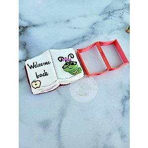 TEACHER COOKIE CUTTERS Education Themed Apple Coffee Latte Mocha Open Textbook Book And School Bus Cookie Cutters For First Day Of School Hundredth Day Teacher Aide Appreciation (4 Pack)