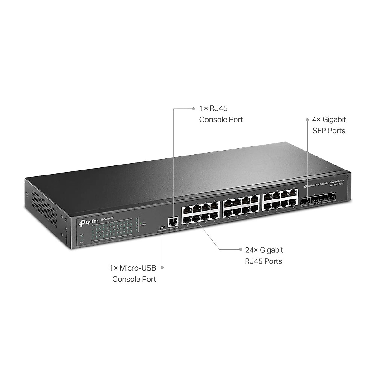 TP-Link TL-SG3428 | 24 Port Gigabit Switch, 4 SFP Slots | Omada SDN Integrated | L2+ Smart Managed | IPv6 | Static Routing | L2/L3/L4 QoS, IGMP & LAG | 3 Year Manufacturer Warranty