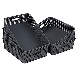 Easymanie Grey Plastic Basket Tray, A4 Paper Baskets, Pack of 5