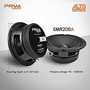 PRV AUDIO 6.5 Inch Shallow Midrange Speaker, 6MR200A, 200 Watts, 8 Ohm Shallow Mount Car Audio Slim Speaker, 1.5 in Voice Coil, Compact for Doors (Single)