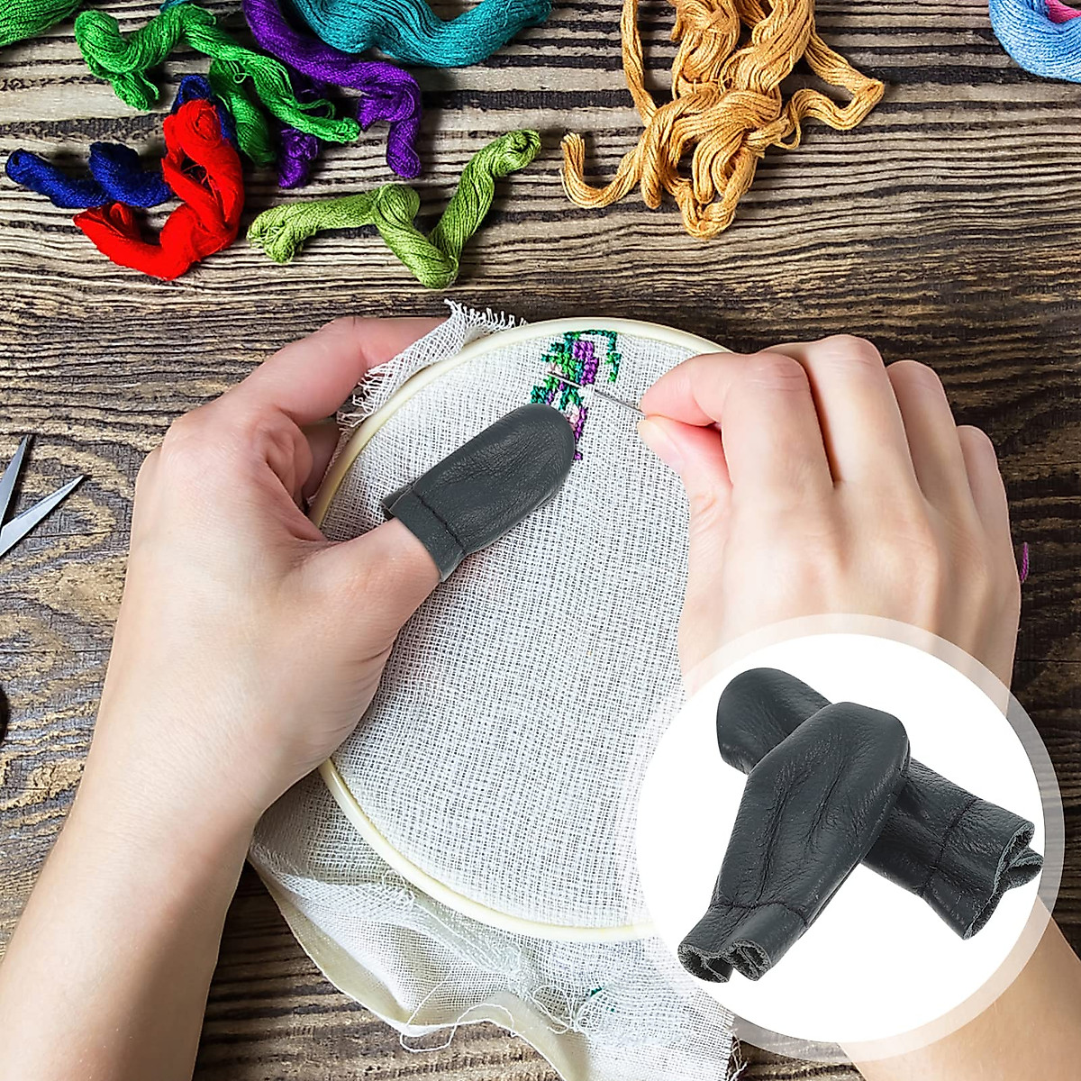 Healifty Needle Felting Leather Finger Protector, Needle Felting Leather Gloves Craft Tools Knitting Finger Thimble Guards Tools for Hand Craft Sewing Needlework 6PCS(Random Color)