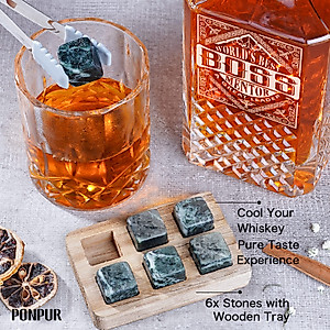 PONPUR Boss Gifts for Men, Decanter Set with Stones & Glasses, Best Boss Day Birthday Gift, Office Farewell Gifts for Boss, Mentor, Manager, Leader, Unique Christmas Presents