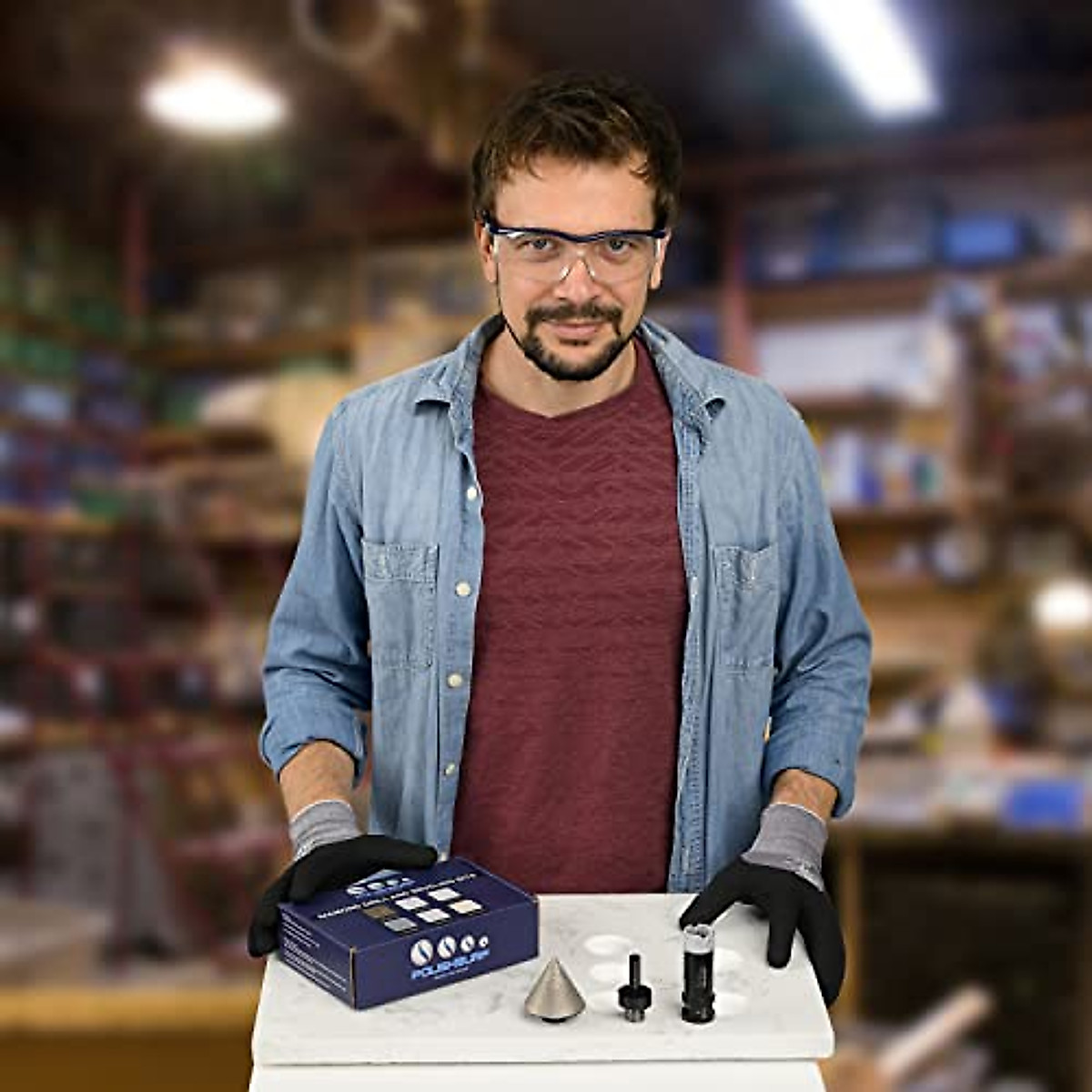 Diamond Core Drill Bits 1 Inch and Beveling Chamfer Bits 2 Inch Kit Vacuum Brazed Hole Saw with 5/8-11 Thread Plus 3/8 Inch Hex Shank Adapter (Set-1 with 1" (25mm) Diamond Drill Bit)