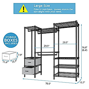 VIPEK V8 Wire Garment Rack 5 Tiers Heavy Duty Clothes Rack with 2 Fabric Drawers & Shoes Racks, Freestanding Wardrobe Closet Metal Clothing Rack, Max Load 816LBS, Black