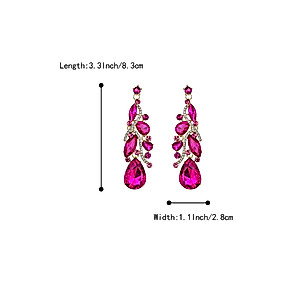 BriLove Women's Bohemian Boho Dangle Earrings with Crystal Multi Teardrop Filigree Cluster Chandelier Fuchsia Gold-Tone