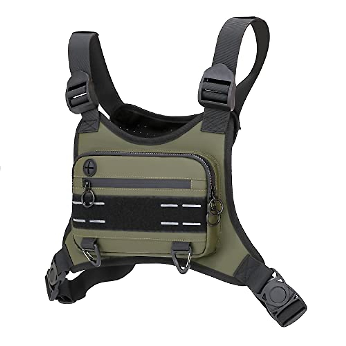 Muserise Sports Chest Bag For Men, Water Resistant Lightweight Front Chest Pack, Vest Bag With Built-In Phone Holder & Extra Storage For Workouts, Running, Cycling (Olive), One Size (MU05)