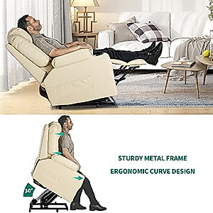 YITAHOME Power Lift Recliner Chair for Elderly, Electric Lift Chair with Heat and Massage, Faux Leather Recliner Sofa with 2 Cup Holders, Side Pockets & Remote Control for Living Room (White)