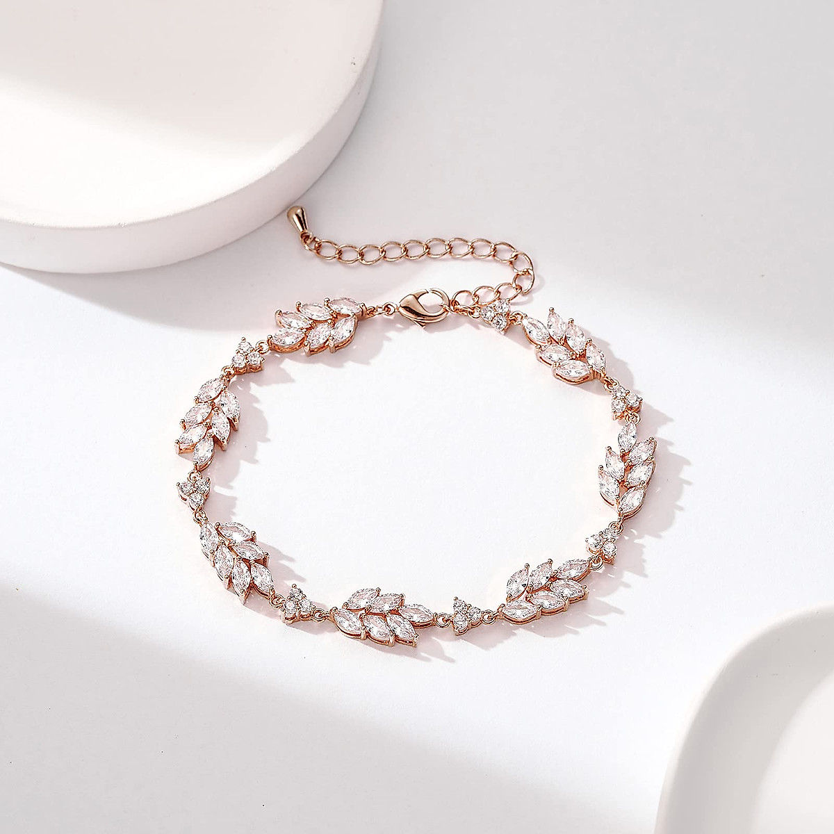 SWEETV Cubic Zirconia Bridal Wedding Bracelets for Brides, Bridesmaids, Marquise Elegant Tennis Bracelet for Women Jewelry Gift