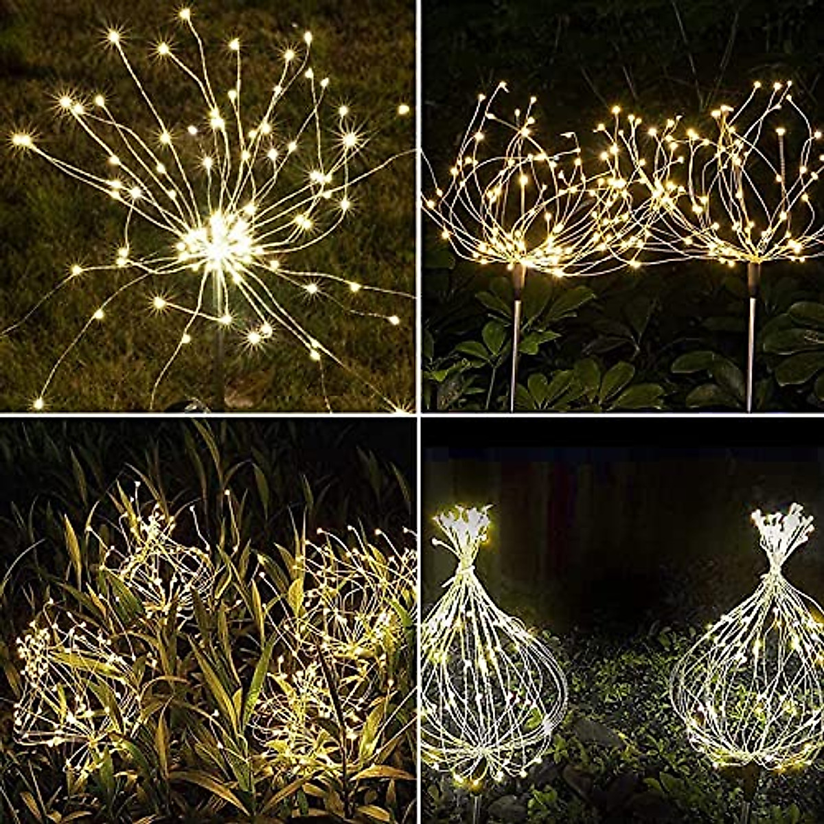 perzoe Outdoor Decorative Solar Firework Light - Solar Powered 120LED 40 Copper Wire Garden Decorative Lights for Patio Lawn Christmas Birthday Party Decor(2 Pack) (Warm White)