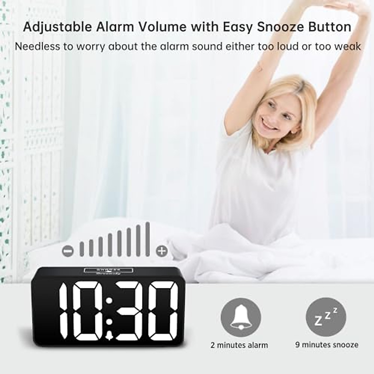 DreamSky Small Digital Alarm Clock for Bederoom, Large Big Numbers Display with Brightness Dimmer, Electric Bedside Desk Clock with USB Charging Port, Adjustable Alarm Volume, 12/24Hr, Snooze