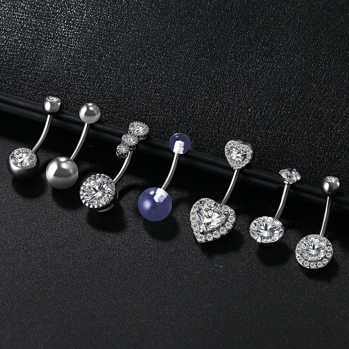 7pcs 14G Surgical Steel Clear CZ Belly Button Rings Navel Rings Barbell Piercing Style_GHT-875-638