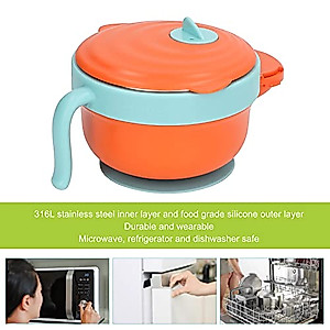 Baby Suction Bowls, Stay Put Suction Bowl with Lid Toddler Feeding Set Safe Dishwasher Detachable Stainless Steel Interior Weaning Insulation Bowl(Orange)