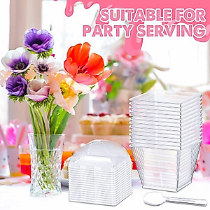 Mimorou 150 Pack 3 oz Plastic Dessert Cups with Lids and Spoons Square Parfait Cups Clear Appetizer Cups Disposable Ice Cream Containers for Cupcake, Pudding, Snacks, Yogurt