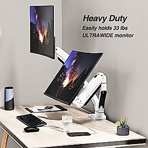 AVLT Dual 13"-43" Monitor Arm Desk Mount fits Two Flat/Curved Monitor Full Motion Height Swivel Tilt Rotation Adjustable Monitor Arm - White/VESA/C-Clamp/Grommet/Cable Management