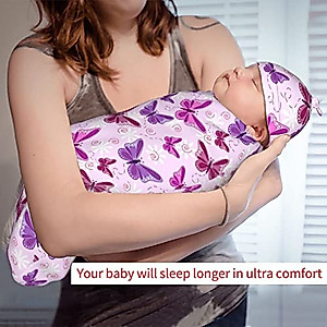 Pink Butterfly Butterflies Newborn Swaddle Blanket Baby Receiving Blankets Infant Sleep Sack Wrap Soft Stretchy Muslin with Beanie Hat for Baby Shower Boy Girl Gifts