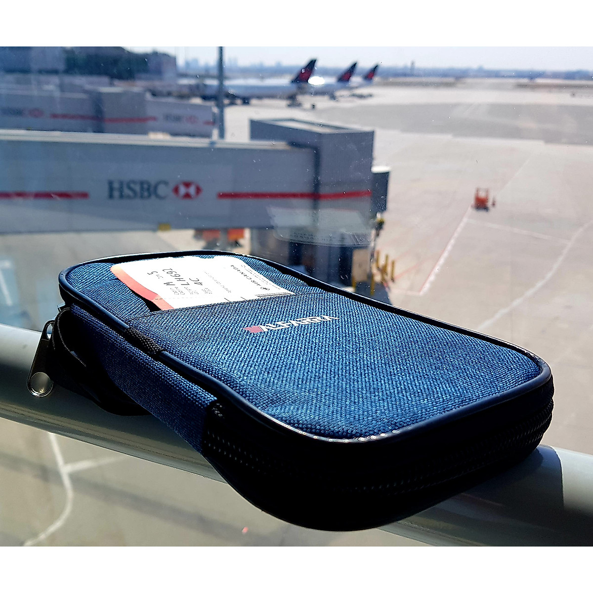 ALFARRA 10 Passports Family Travel Document Wallet - 10 Passport Pockets and 8 ID Slots, SIM Card and Coin Zipper Pouch, Dark Blue with Black Border Seam, Casual, Hand-crafted