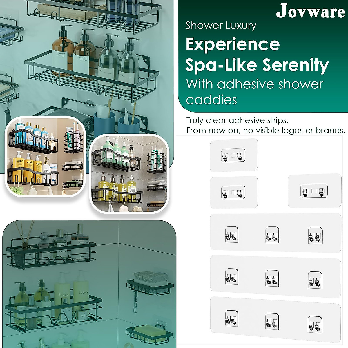 Jovware Shower Caddy Adhesive Strips, Shower Caddy Adhesive Replacement Stickers, Adhesive for Shower Shelves, Shower Shelf Adhesive Replacement for Soap Holder, Kitchen Rack, Bathroom, Wire 6 Pack