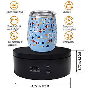 YVV Motorized Rotating Display Stand,Turner Cup Platform for Epoxy Glitter Tumbler, 360 Automatic Mute Rotating Turntable, Tumbler Making Supplies Spinner, Base for Product Video Show ,Balck 4.72in