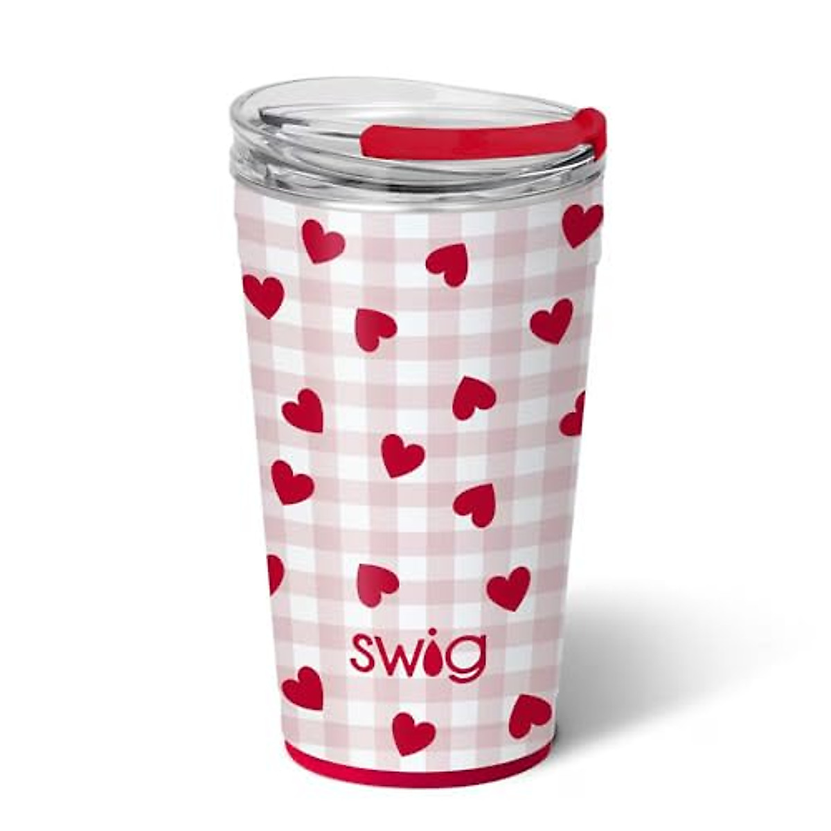 Swig Life 24oz Party Cup, Stackable Insulated Travel Coffee Tumbler with EZ Slider Lid, Cup Holder Friendly Travel Thermos, Stainless Steel 24 oz Tumbler, Reusable Coffee Mug (Red Hots)