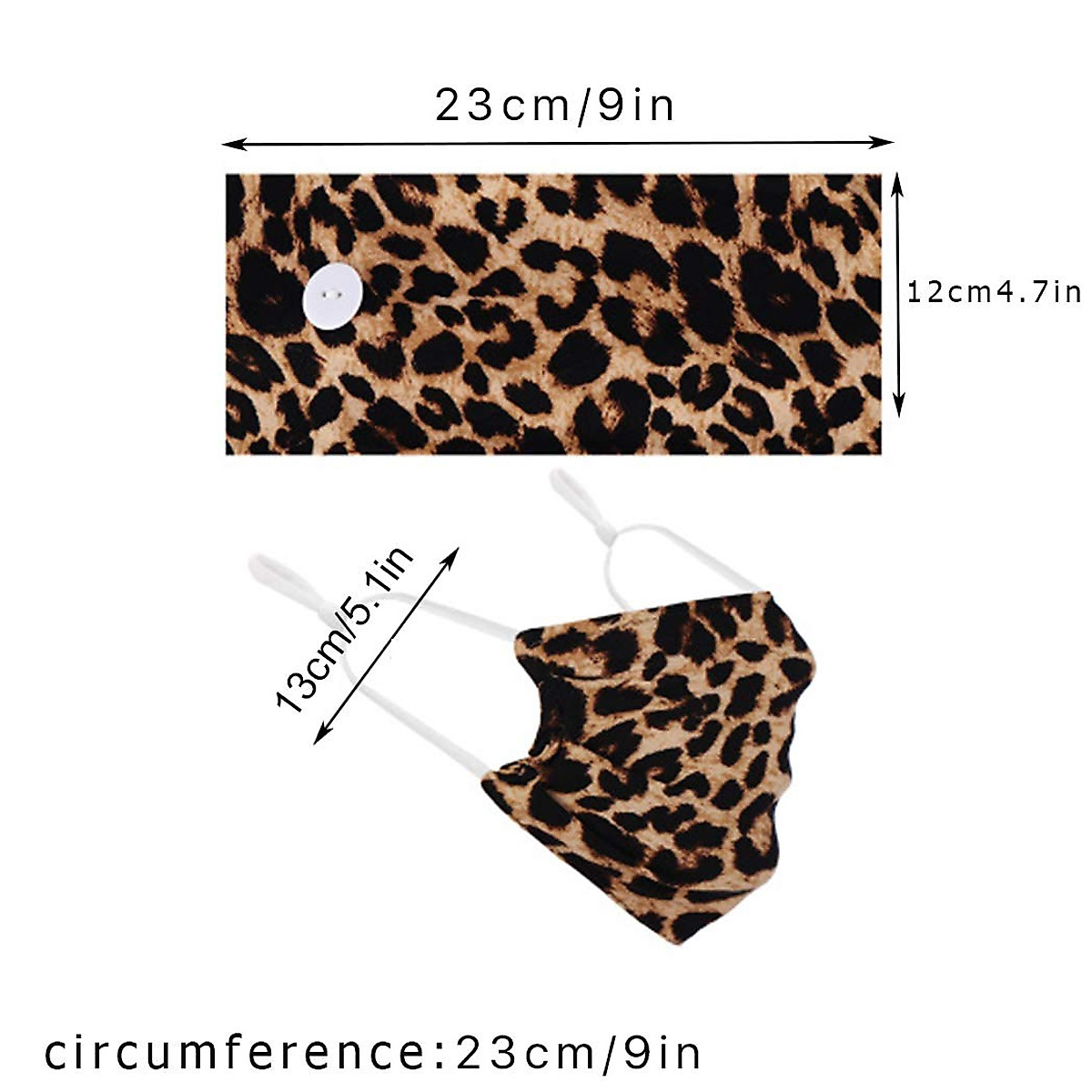 Morebrave Headbands with Buttons for Mask Mouth Cover Floral Button Bandeau Sport Wide Head Wrap Headpiece Printed Stylish Bandanas Elastic Turban Hair Accessories for Women and Girls (Leopard)