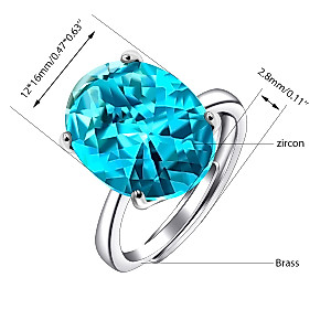 Uloveido Big Stone Cocktail Rings for Women Fashion Created Light Blue Topaz Crystal Adjustable Rings for Bestie Platinum Plated Jewelry Gift Y2166