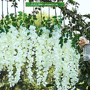 10 Pack White Wisteria Hanging Flowers Vine Garland, 3.28 Feet Fake Wisteria Flowers Strings,Artificial Wisteria Fake Flowers,Wisteria Vine for Home Room Garden Outdoor Wedding Arch Floral Wall Decor