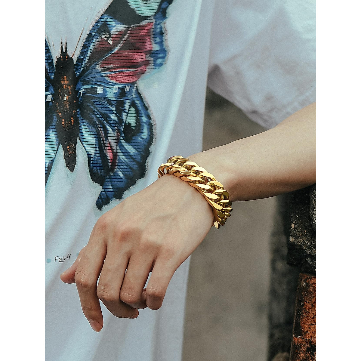 Richsteel Men and Women Sturdy Curb Cuban Link Chain Bracelet Gold Plated 316L Stainless Steel Jewelry