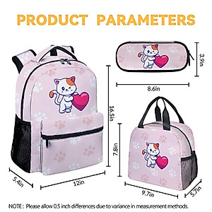 CUNEXTTIME Cat Backpack with Lunch Box, Set of 3 School Backpacks Matching Combo for Girls Boys, Cute Pink Bookbag and Pencil Case Bundle