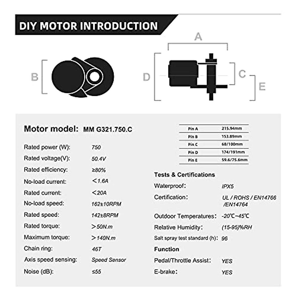 BAFANG Mid Drive Motor Kit Electric Bicycle Conversion Kit Central Motor 50.4V 750W 68mm 100mm for Road Bike with 50.4V 19Ah Removable Lithium Battery (New DIY Model Series) for MTB, City Road Bike