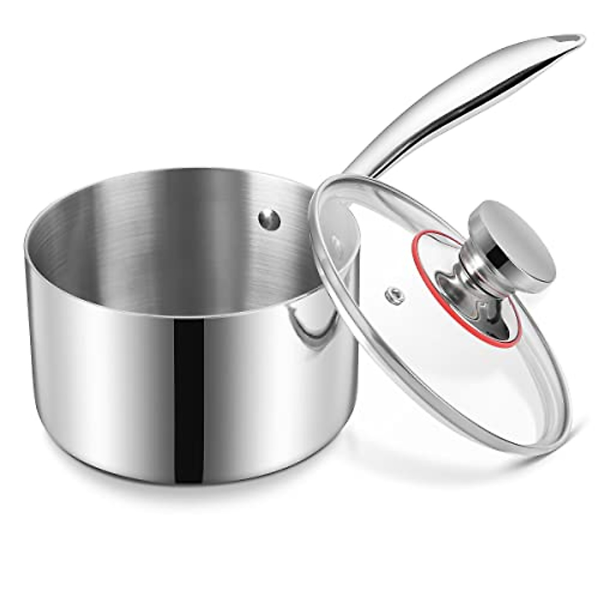 LIANYU 2QT Saucepan with Lid, Triply 18/10 Stainless Steel Sauce Pan with Stay-cool Handle, 2 Quart Induction Saucepan Pot for Cooking Pasta Soup, Small Saucepan with Thick Bottom, Dishwasher Safe