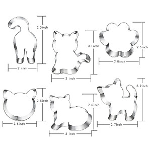 LUBTOSMN Kitty Cat Cookie Cutter Set-6 Piece-Cat Face, Kitty Butt, Kitty Cat Paw and 3 Cute Shapes Kitty Cat Body Cookie Cutters Molds for Kitty Cat Themed Party
