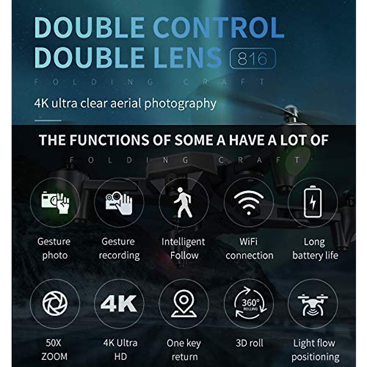 VISUO XS816 4k Drone with Camera Live Video, Teeggi WiFi FPV RC Quadcopter with 4k Camera Foldable Drone for Beginners - Altitude Hold Headless Mode One Key Off/Landing APP Control Long Flight Time