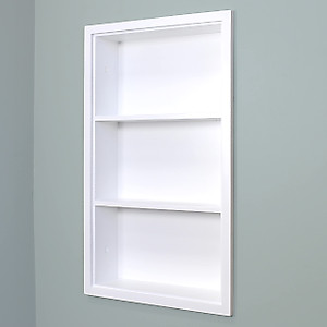 Fox Hollow Furnishings 14x24 Sloane Recessed Wall Niche Medicine Cabinet Replacement, in The Wall Bathroom Cabinet Insert Shelf/Shelves, Made in North America, Real Wood, NO MDF, White Plain Back