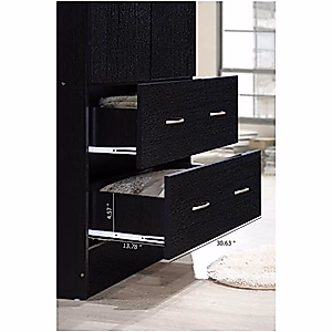 HODEDAH IMPORT Two Door Wardrobe, with Two Drawers, and Hanging Rod, Black