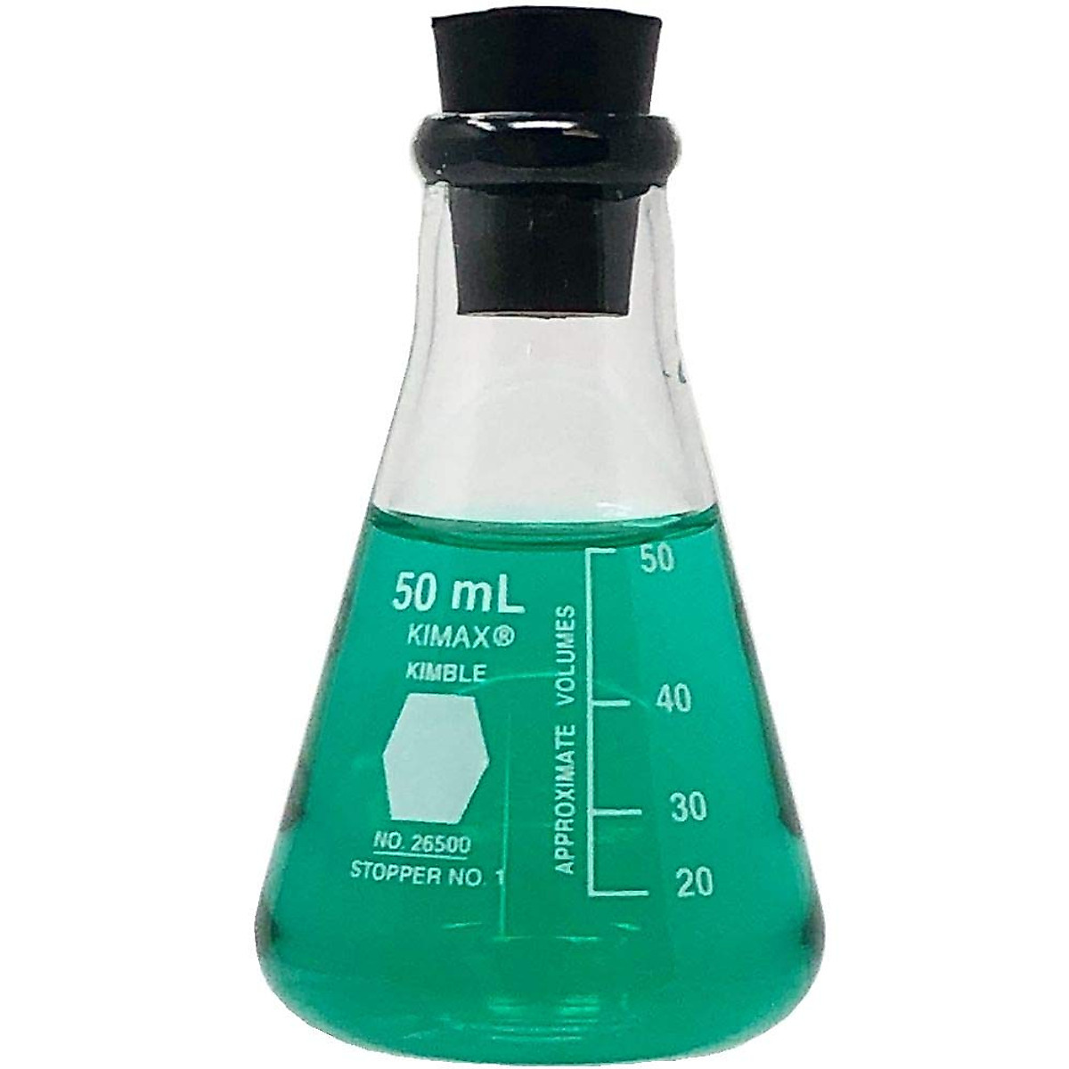 Kimble KIMAX 26500-50, 50ml Narrow Mouth Erlenmeyer Flask with Rubber Stopper (Single)