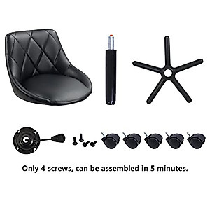KKTONER Mid Back PU Leather Height Adjustable Swivel Modern Task Chair Computer Office Home Vanity Chair with Wheels (Black)