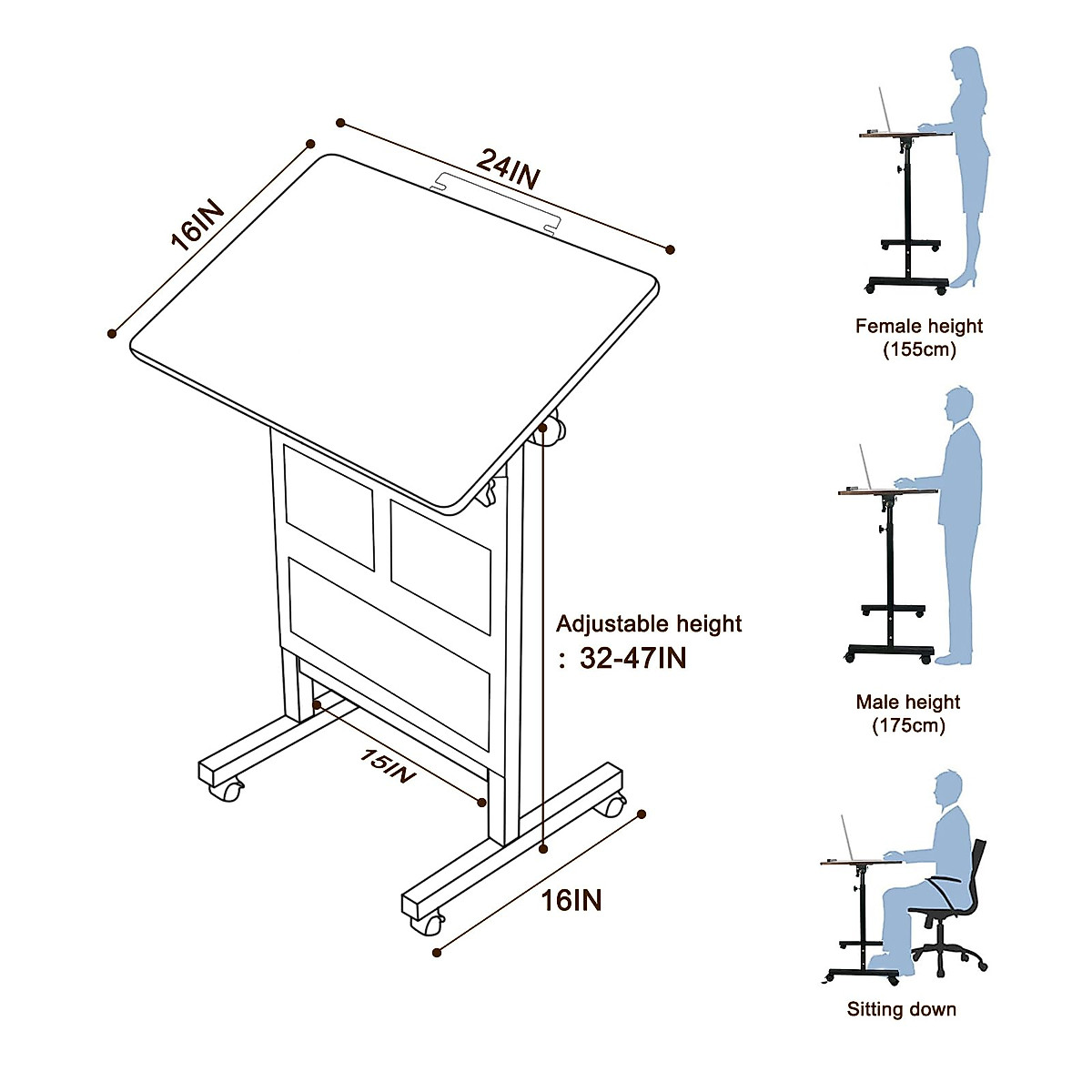 KOUPA Adjustable Height Standing Desk, Writable Tempered Glass Desktop with Eraser, 360° Flip, Wheels and Bag– Ideal for Small Spaces and Home Offices, 24 in, White(Adjustable Height: 32-47 in)